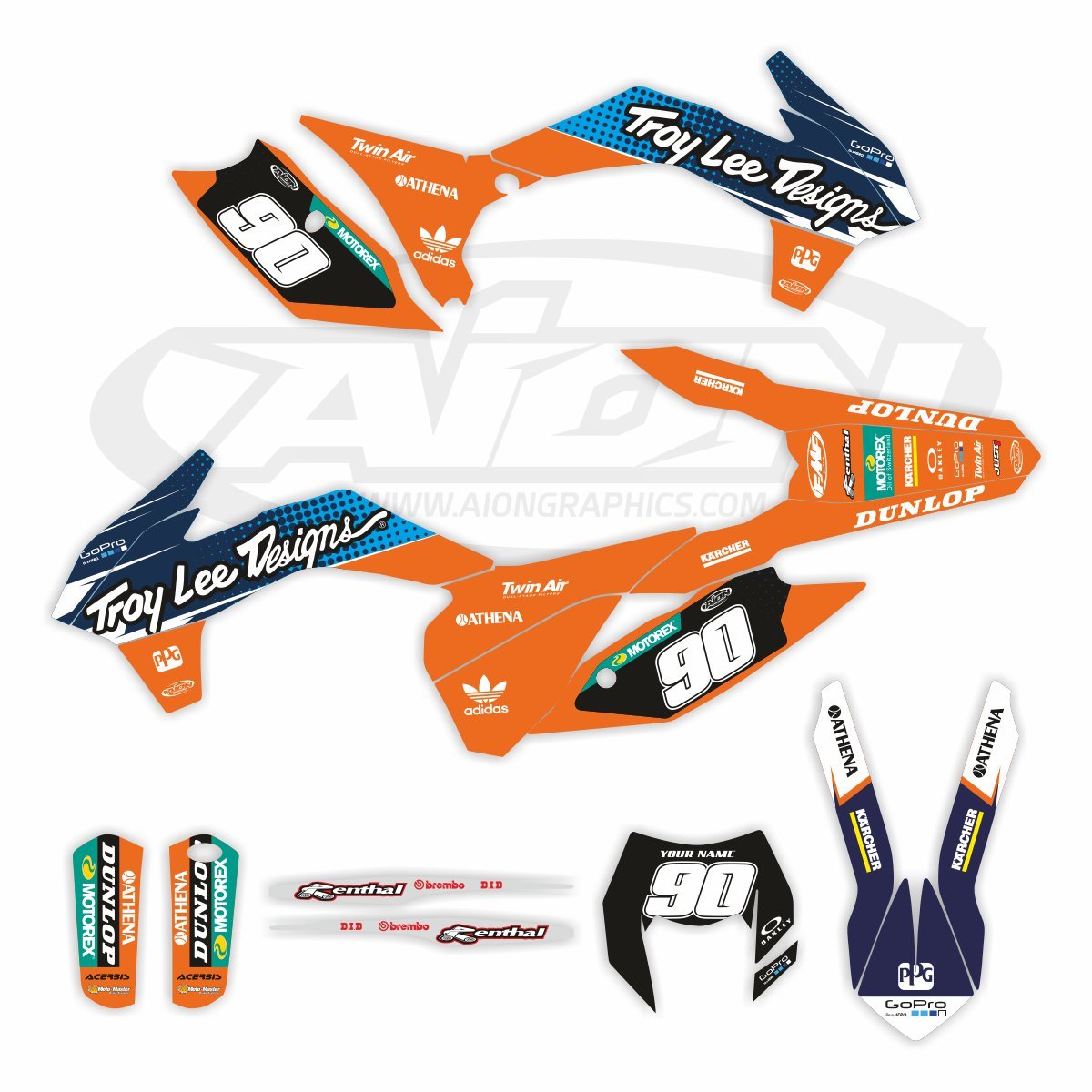 KTM Graphics Kit for a 2015-2016 EXC EXCF dirt bike models