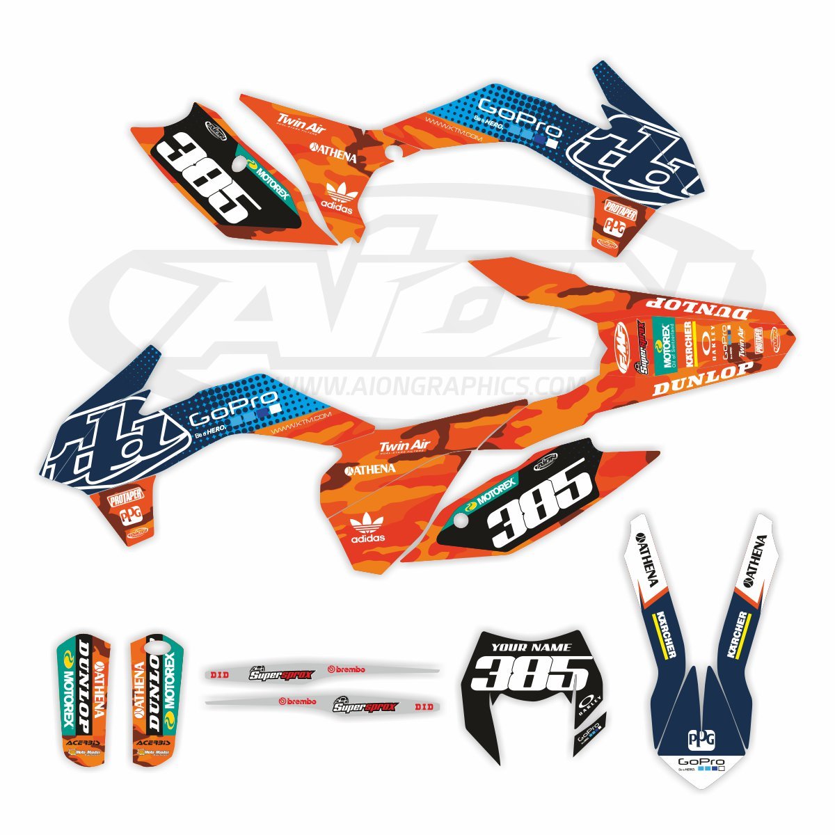KTM Graphics Kit for a 2015-2016 EXC EXCF dirt bike models