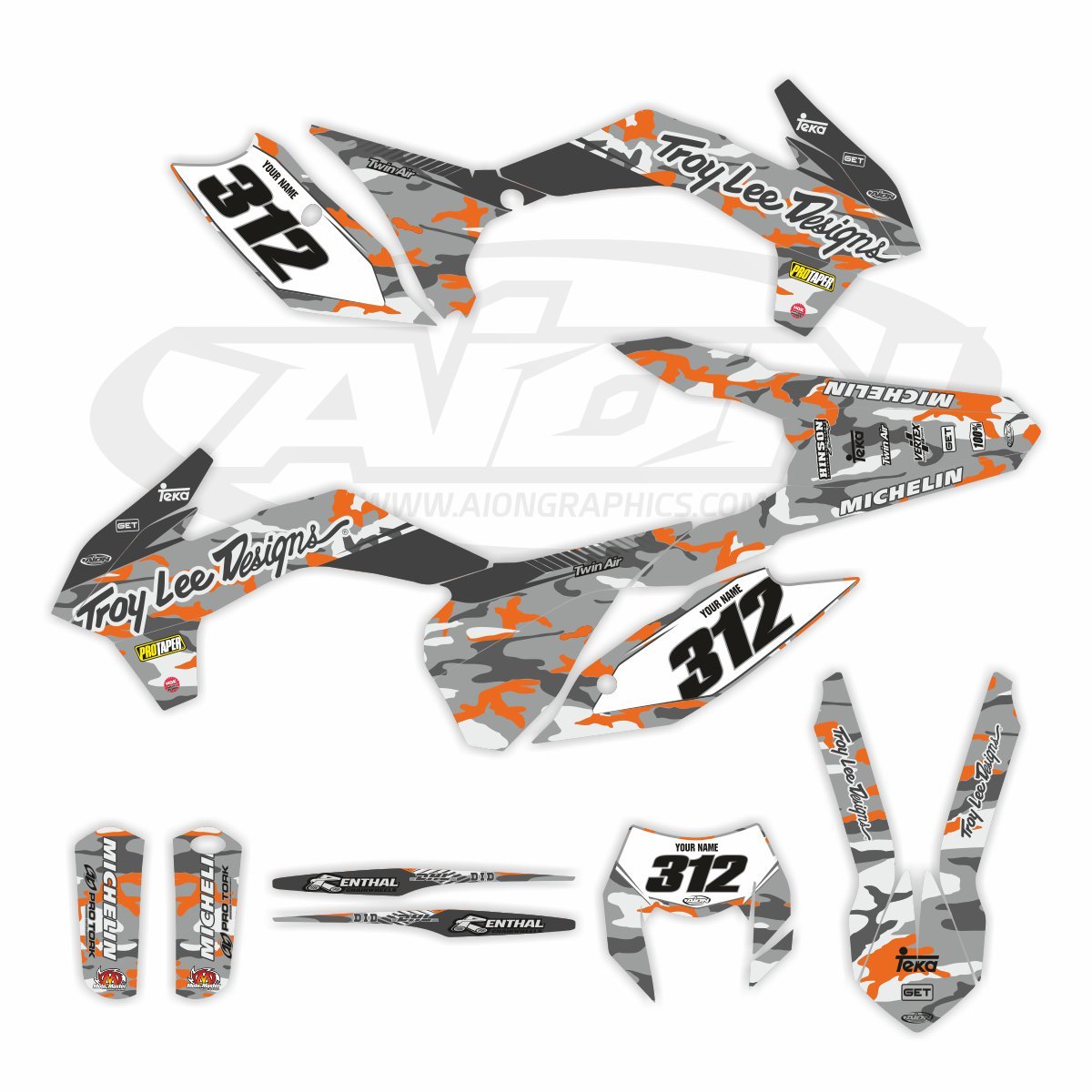 KTM Graphics Kit for a 2015-2016 EXC EXCF dirt bike models