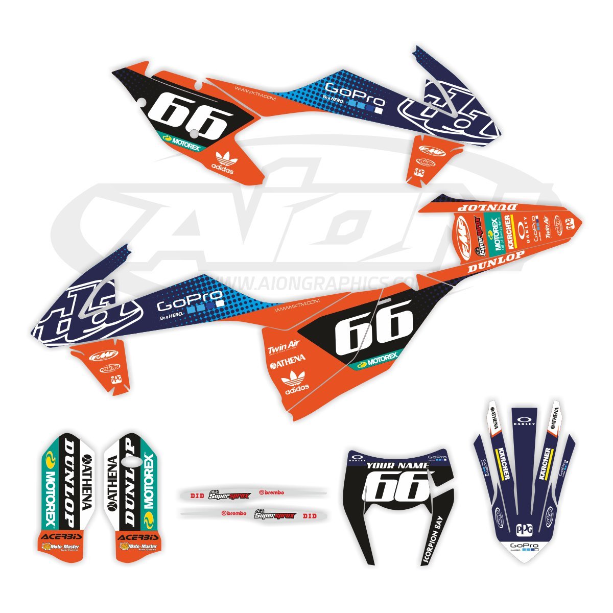 KTM Graphics Kit for a 2017-2019 EXC EXCF XCW dirt bike models