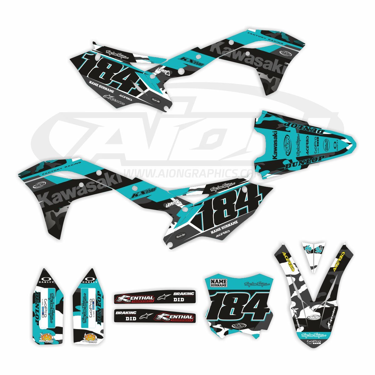 Kawasaki Graphics Kit for a 2017-2019 KXF 250cc dirt bike models