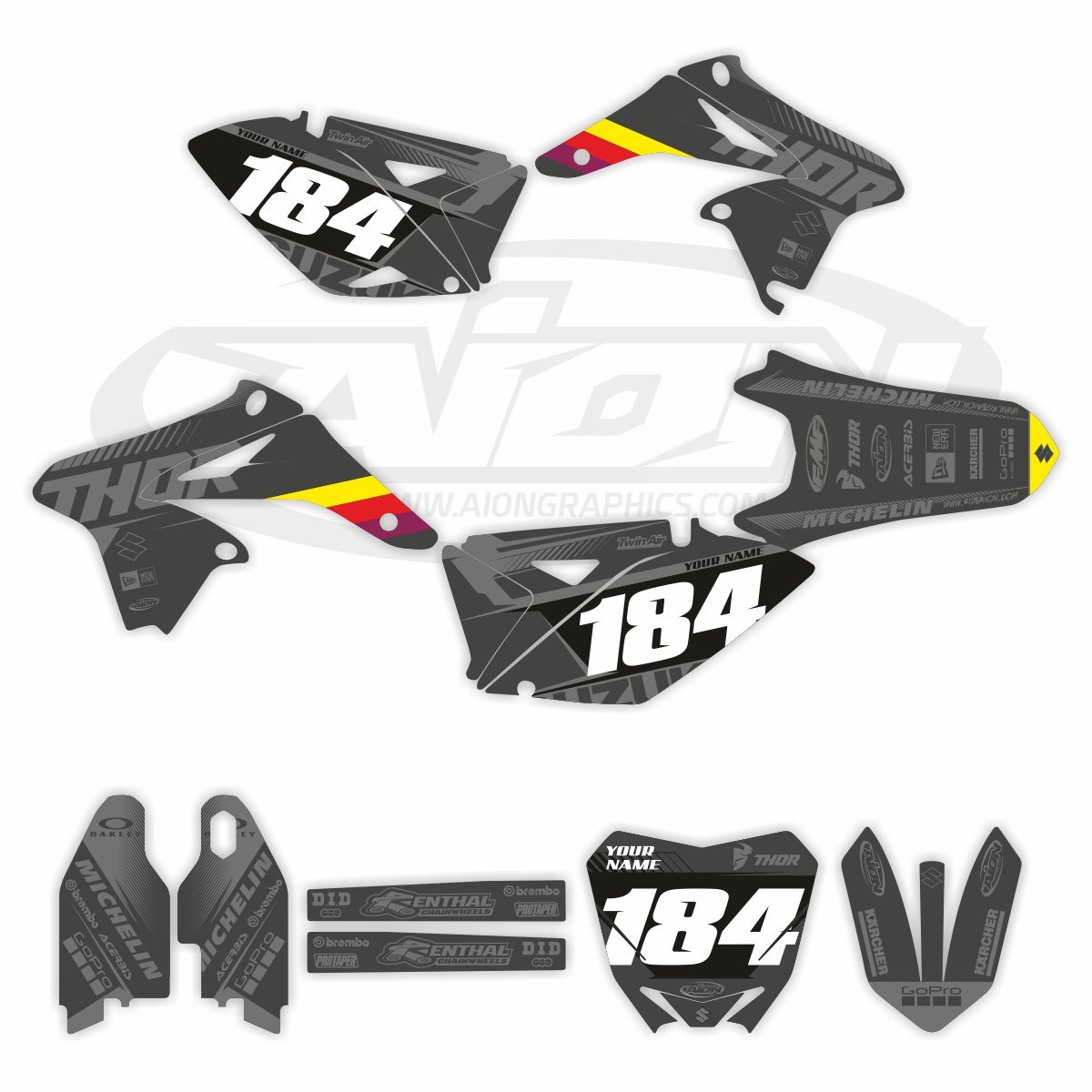 Suzuki Graphics Kit for a 2010-2018 RMZ 250cc dirt bike models