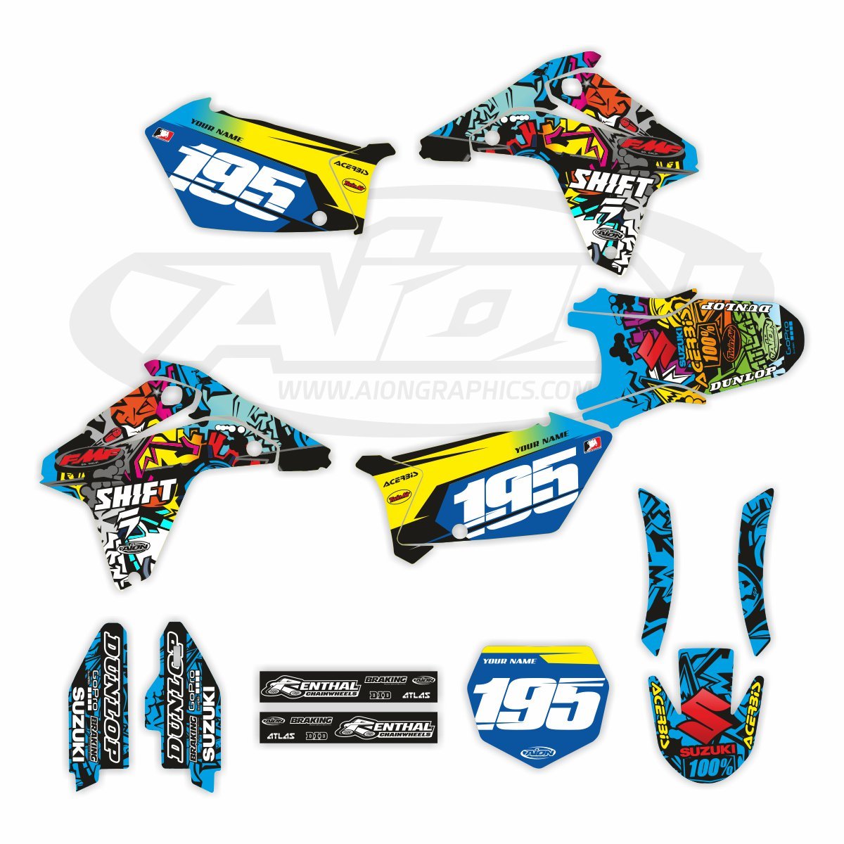Suzuki Graphics Kit for a 2005-2006 RMZ 450cc dirt bike models