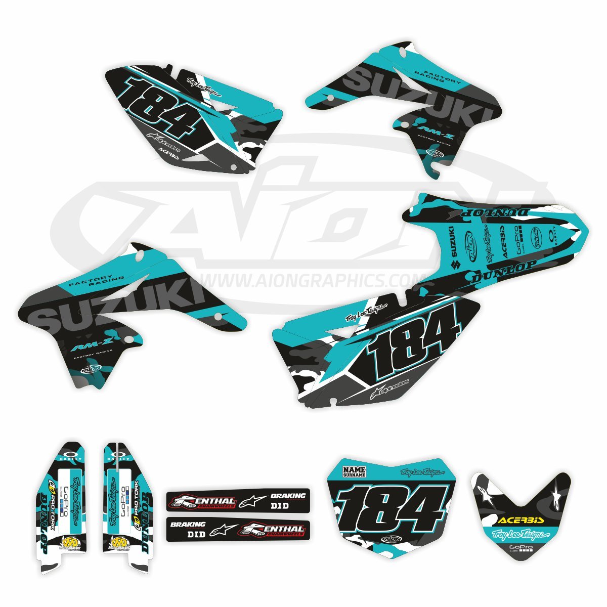 Suzuki Graphics Kit for a 2010-2018 RMZ 250cc dirt bike models