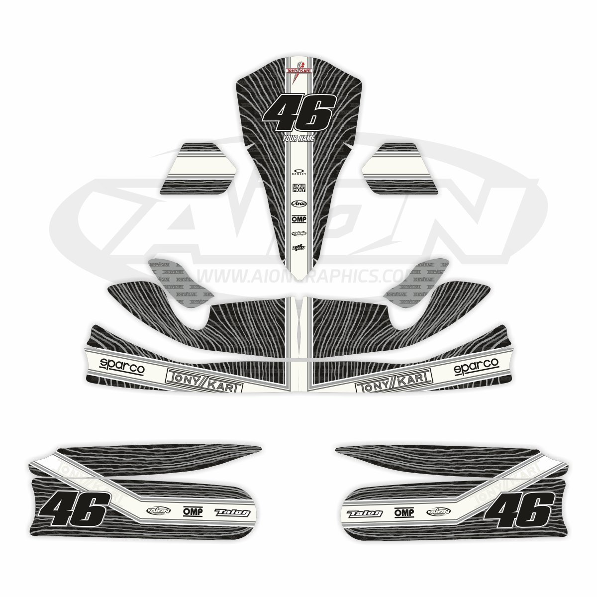 Tony Kart Graphics kit for a OTK M4 Go Kart - AION Graphics Decals set
