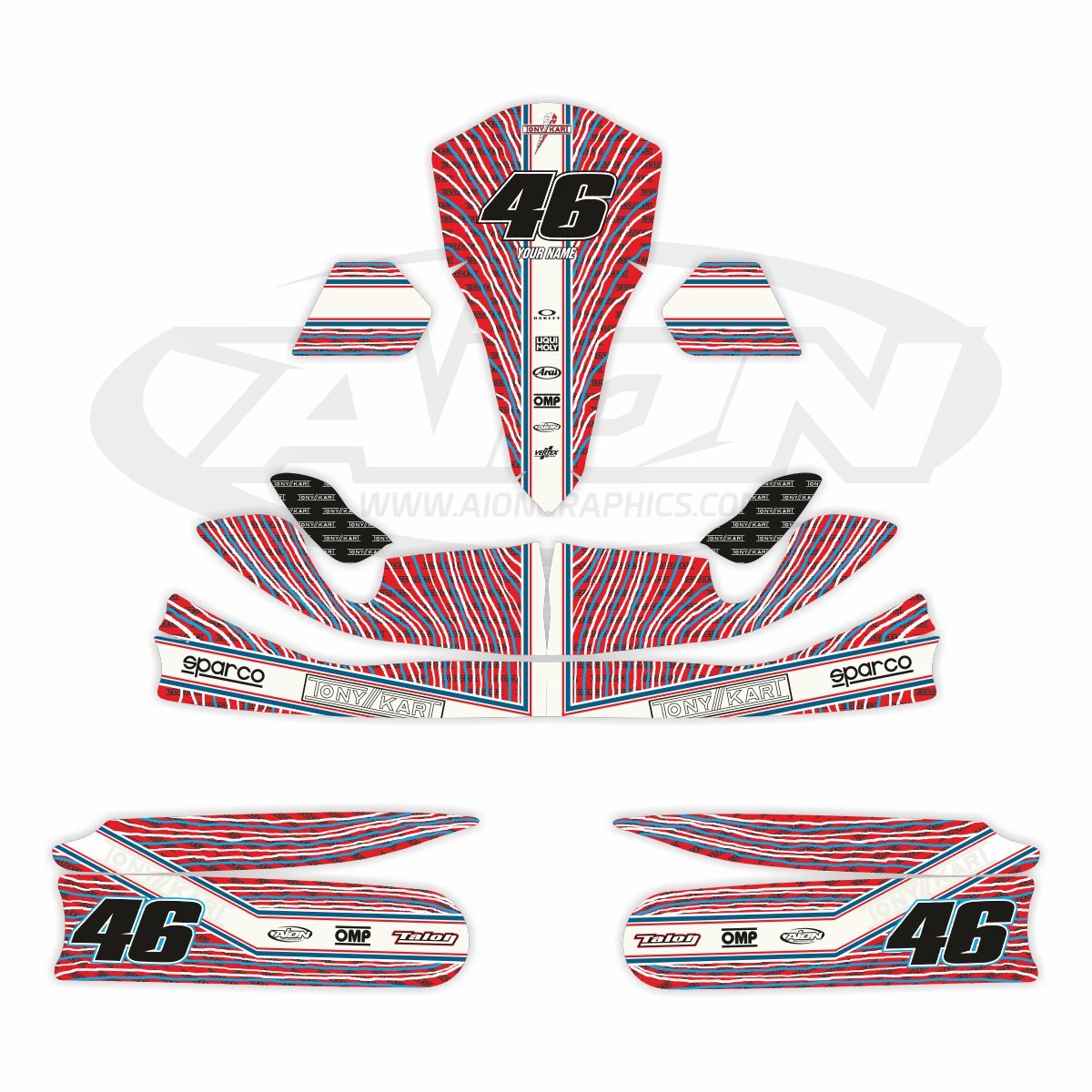 Tony Kart Graphics kit for a OTK M4 Go Kart - AION Graphics Decals set