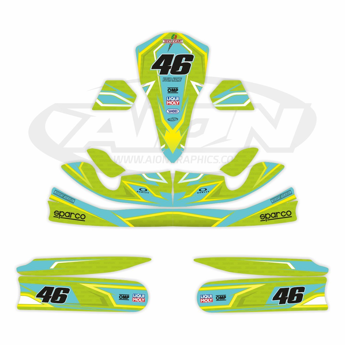 Tony Kart Graphics kit for a OTK M4 Go Kart - AION Graphics Decals set