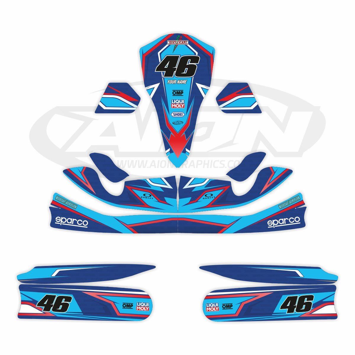 Tony Kart Graphics kit for a OTK M4 Go Kart - AION Graphics Decals set